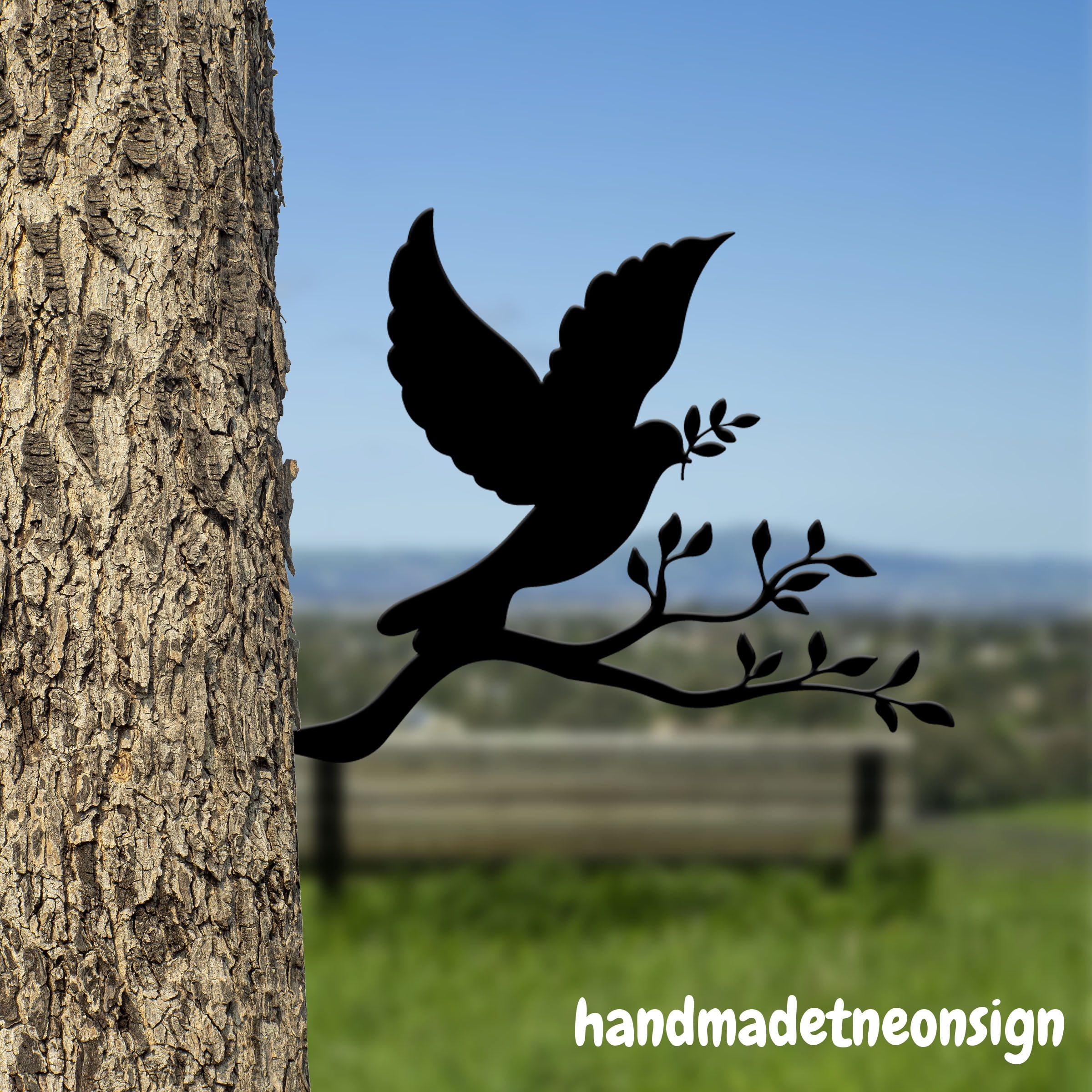 Handmadetneonsign Bird On Branch Metal Tree Stake, Bird Tree Stake ...
