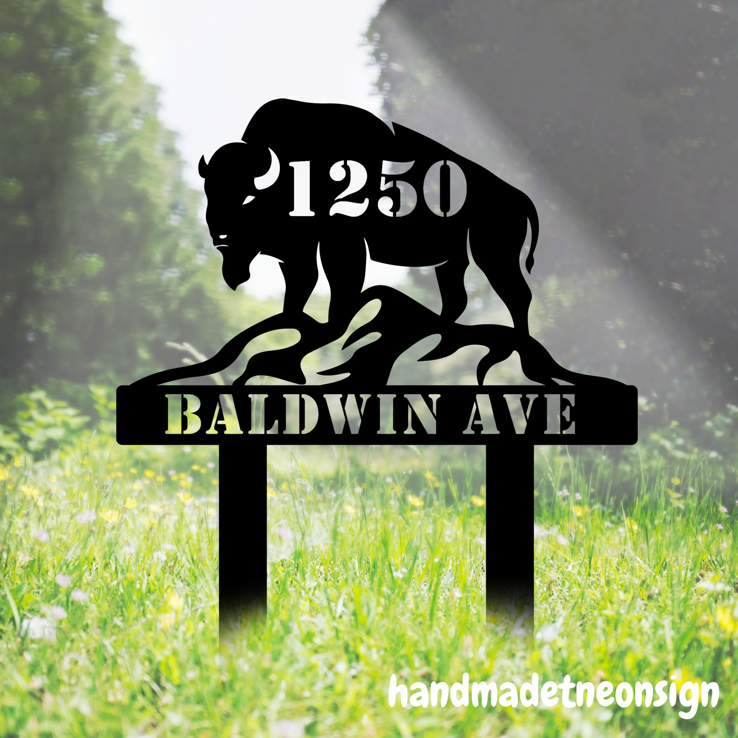 Handmadetneonsign Bison Memorial Metal With Stake, Garden Plaque ...