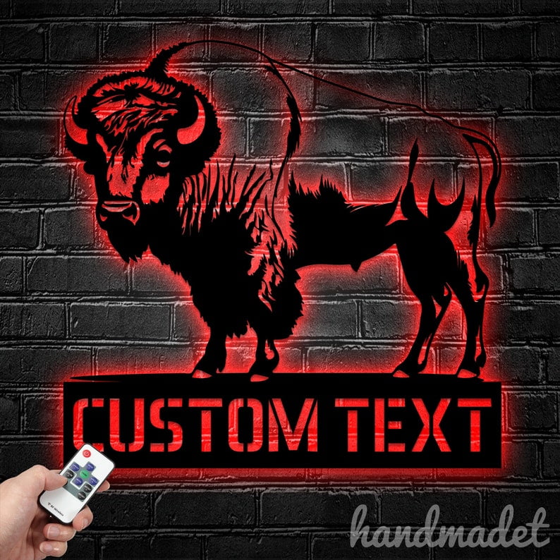 Handmadetneonsign Bison Metal Wall Art LED Light, Custom Bison Metal ...