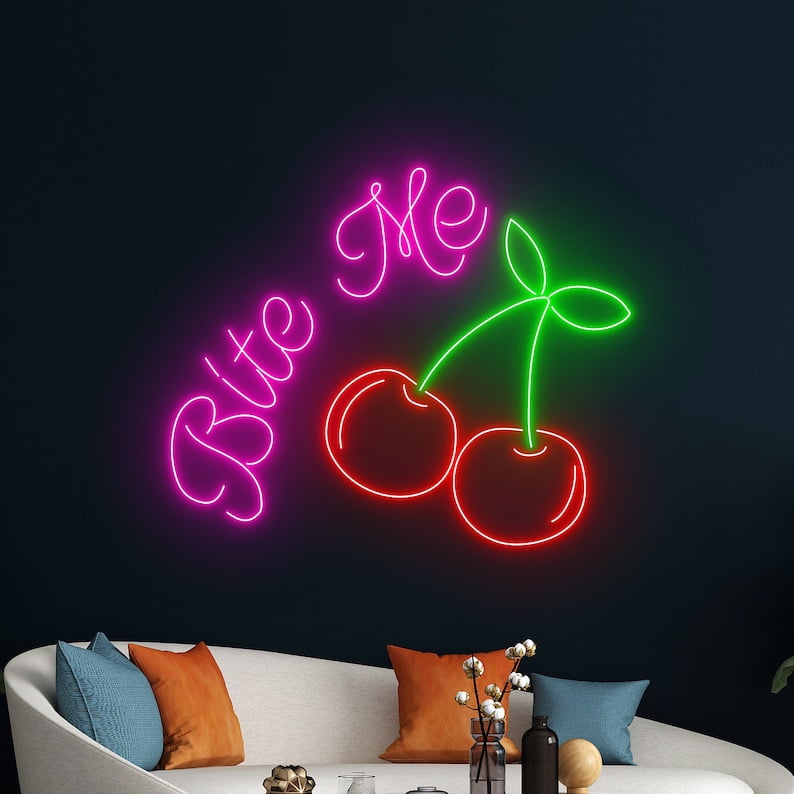 Handmadetneonsign Bite Me Cherry Led Sign, Cherry Bomb Neon Sign ...