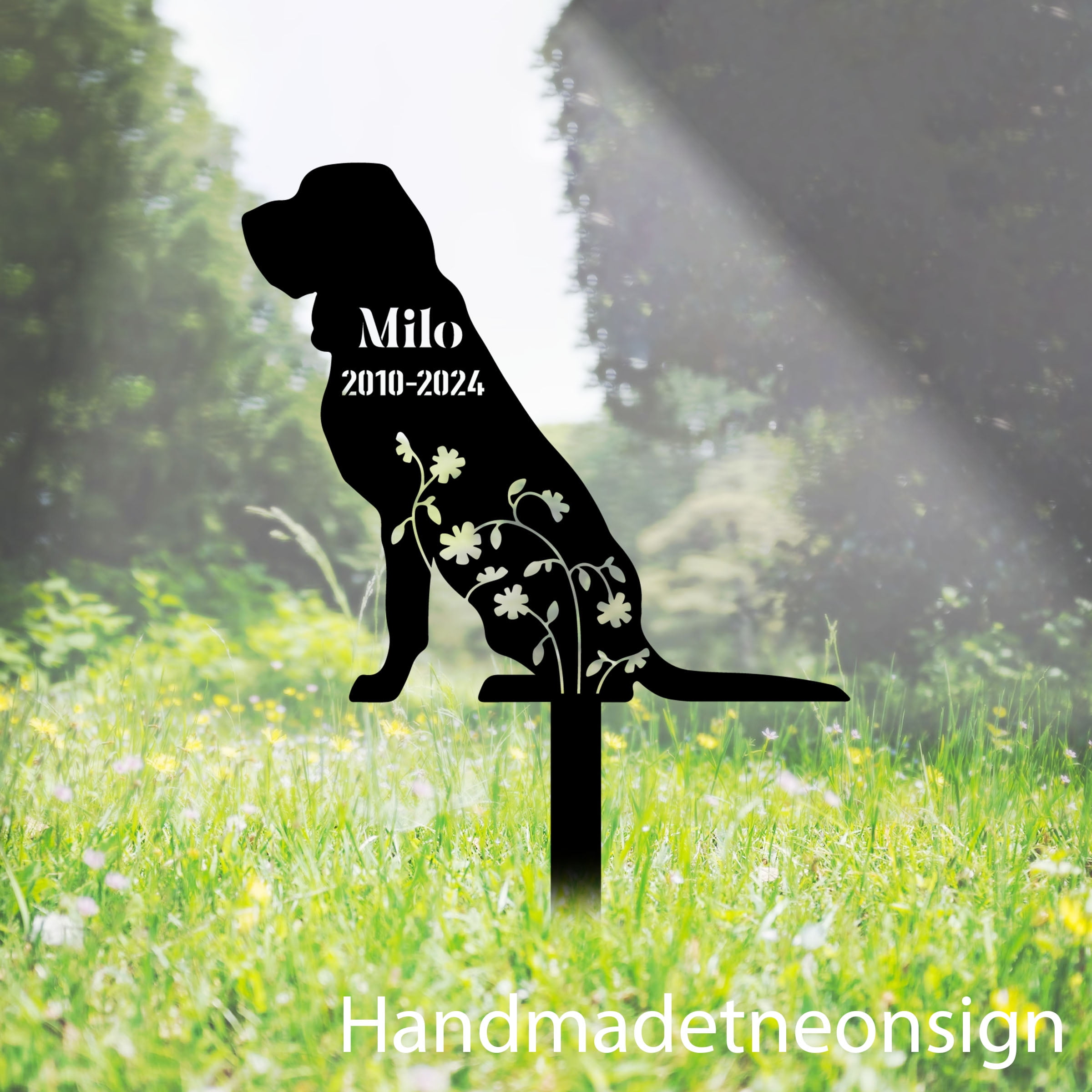 Handmadetneonsign Bloodhound Dog Metal With Stake, Dog Metal Name Sign ...