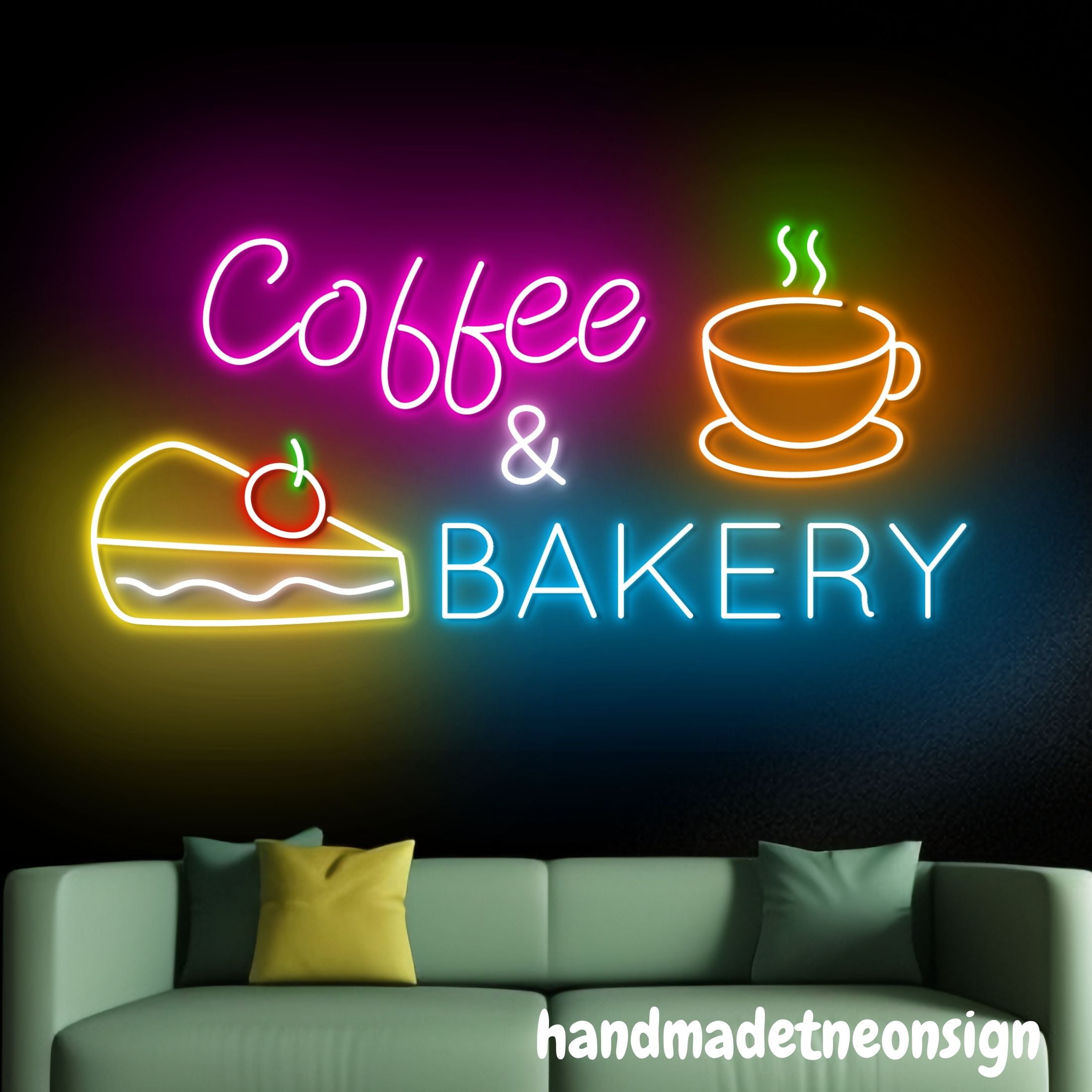 Handmadetneonsign Coffee And Bakery Neon Sign, Coffee Cup Led Light ...
