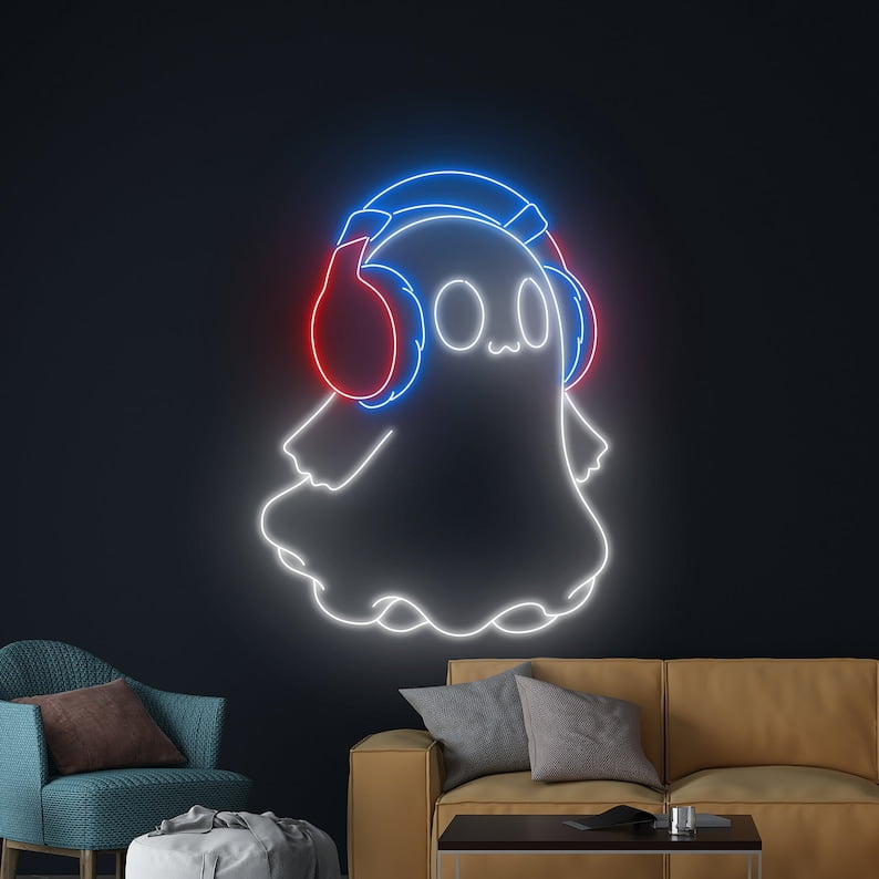 Handmadetneonsign Boo Ghost Headphone Neon Sign, Ghost Gamer Wall Art ...