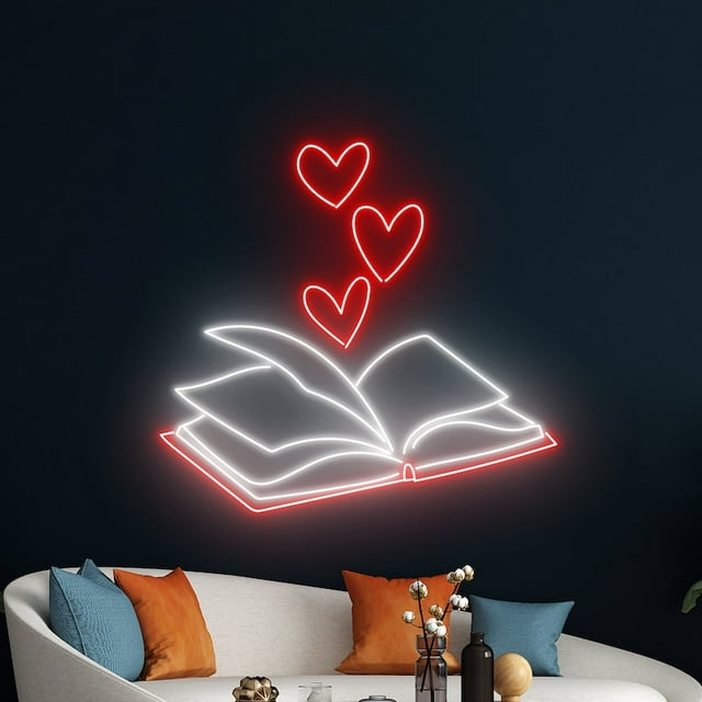 Handmadetneonsign Book Neon Light, Book Hearts Led Sign, Custom Book ...