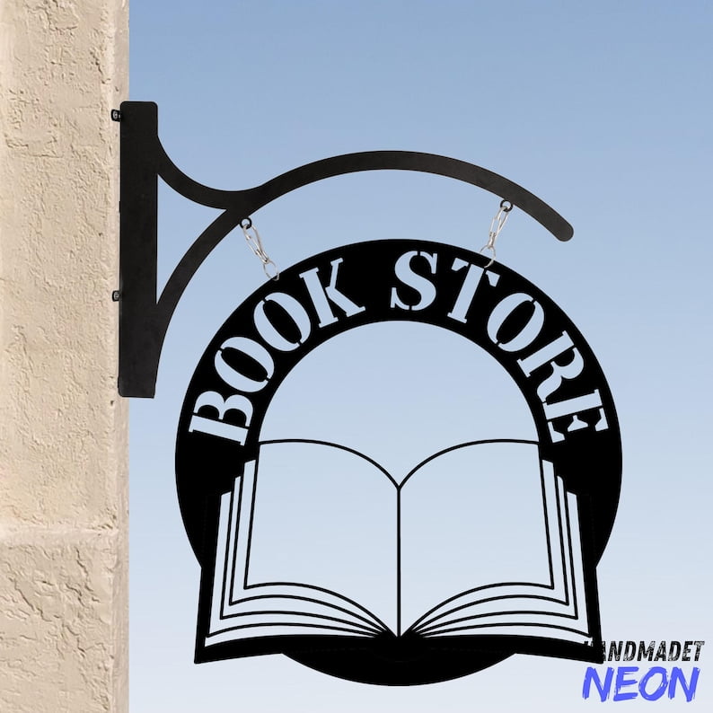 Handmadetneonsign Book Store Hanging Sign, Book Shop Outdoor Hanging ...
