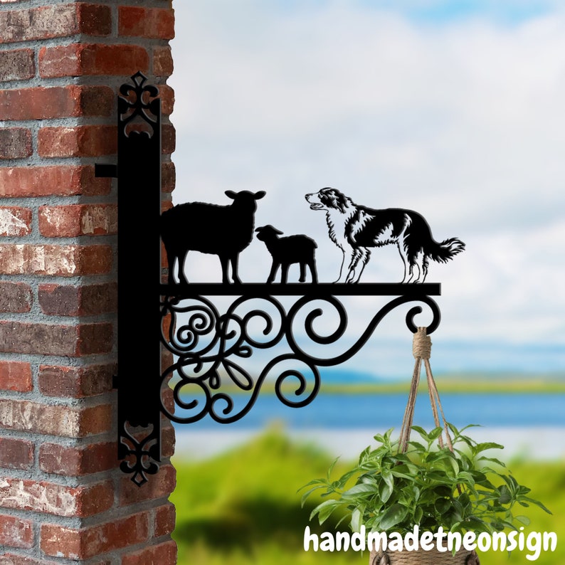 Handmadetneonsign Border Collie & Sheep Hanging Bracket, Farm Hanging ...