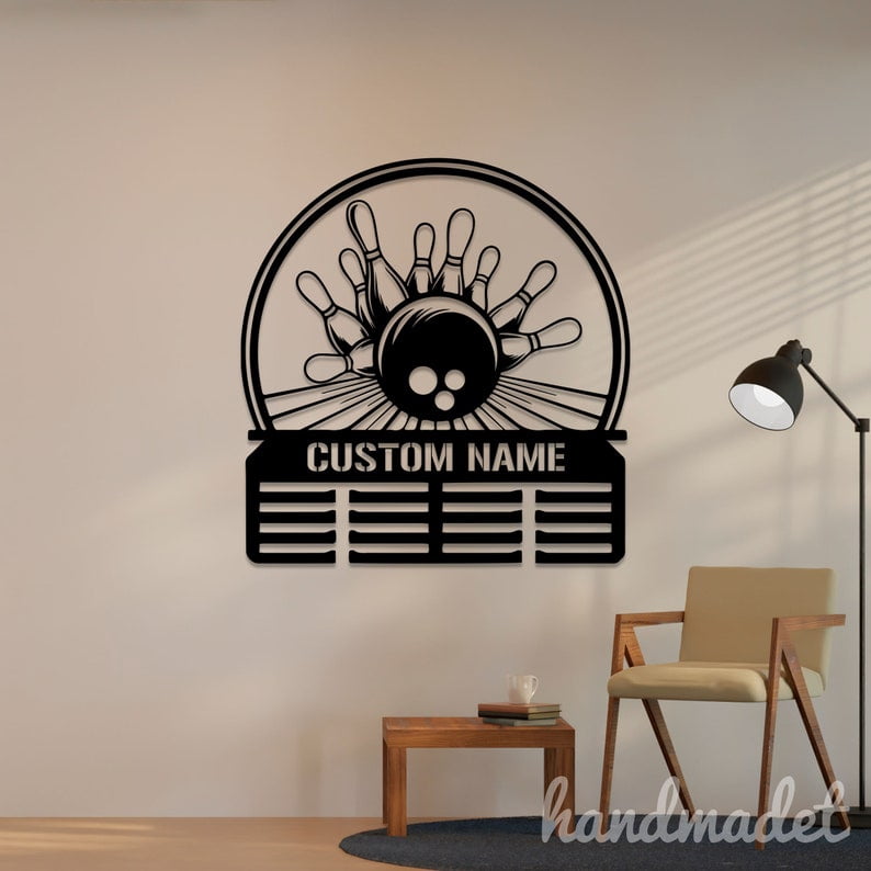 Handmadetneonsign Bowling Medal Hanger Metal Wall Art Light, Sport Name ...