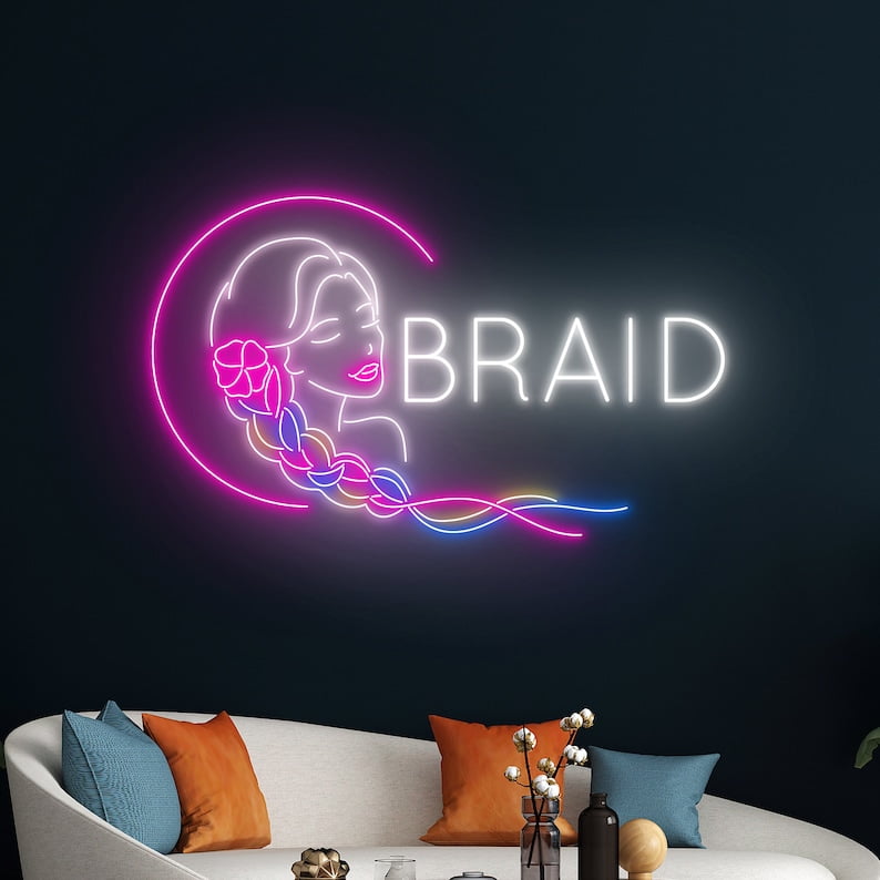 Handmadetneonsign Braided Hair Girl Led Sign, Braided Hair Neon Sign ...