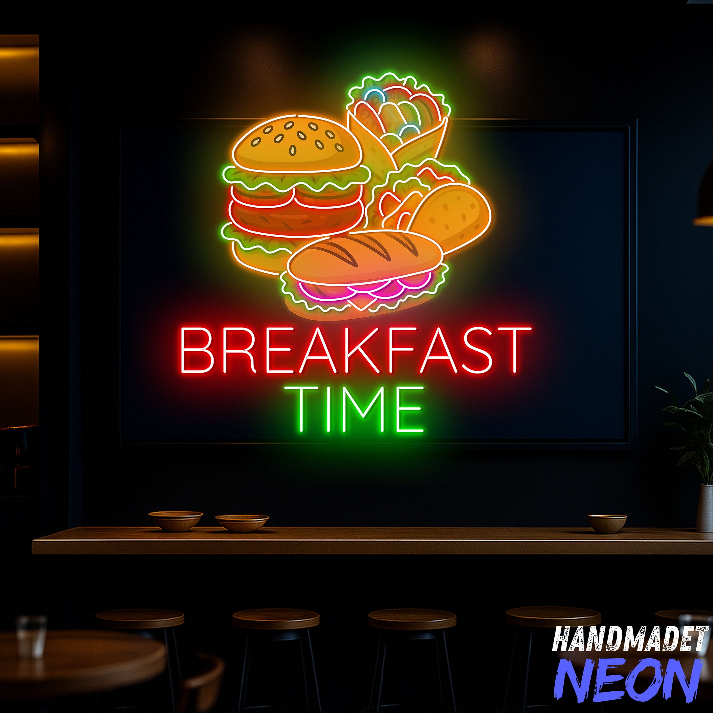 Handmadetneonsign Breakfast Neon Sign, Kitchen Decor, Sandwwich Neon ...