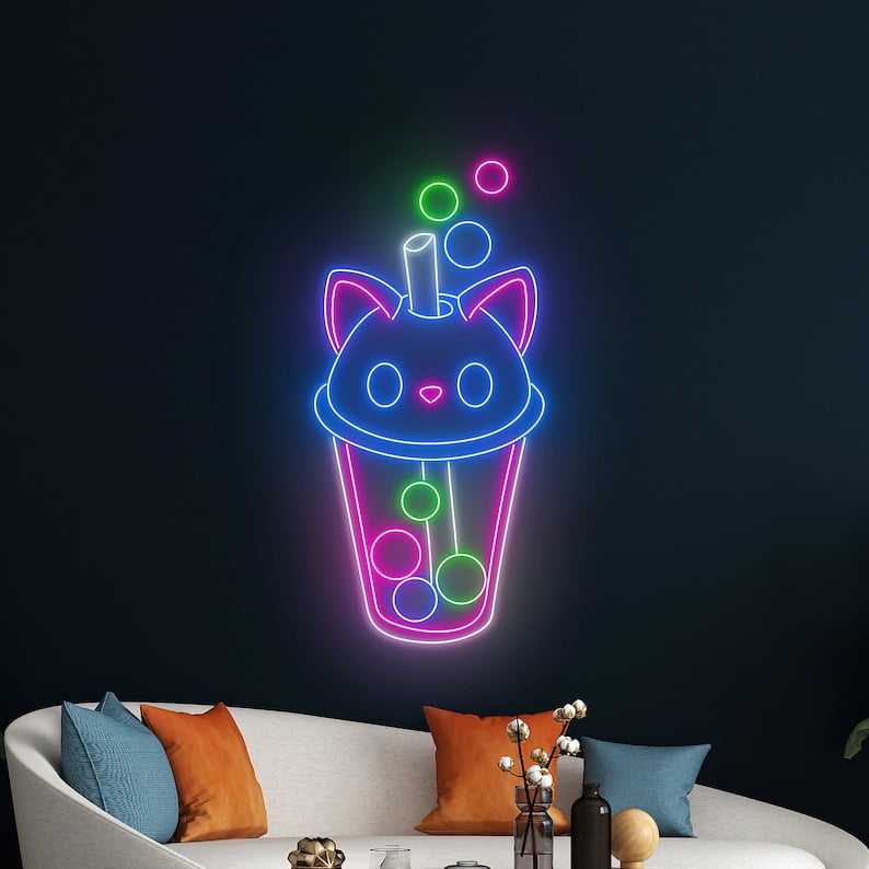 Handmadetneonsign Bubble Tea Logo Wall Art, Boba Tea Wall Decor, Milk ...