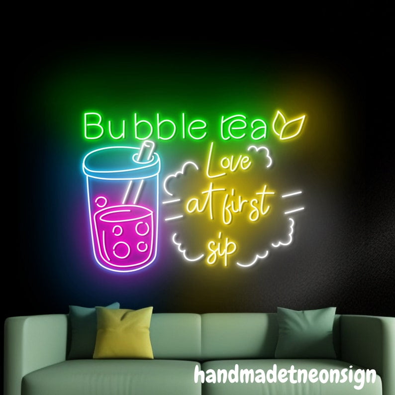 Handmadetneonsign Bubble Tea Neon Sign, Boba Tea Led Wall Sign, Open ...