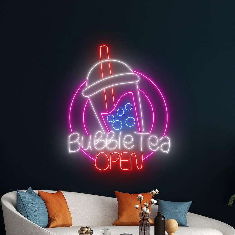 Handmadetneonsign Bubble Tea Open Neon Sign, Boba Tea Neon Light, Milk ...