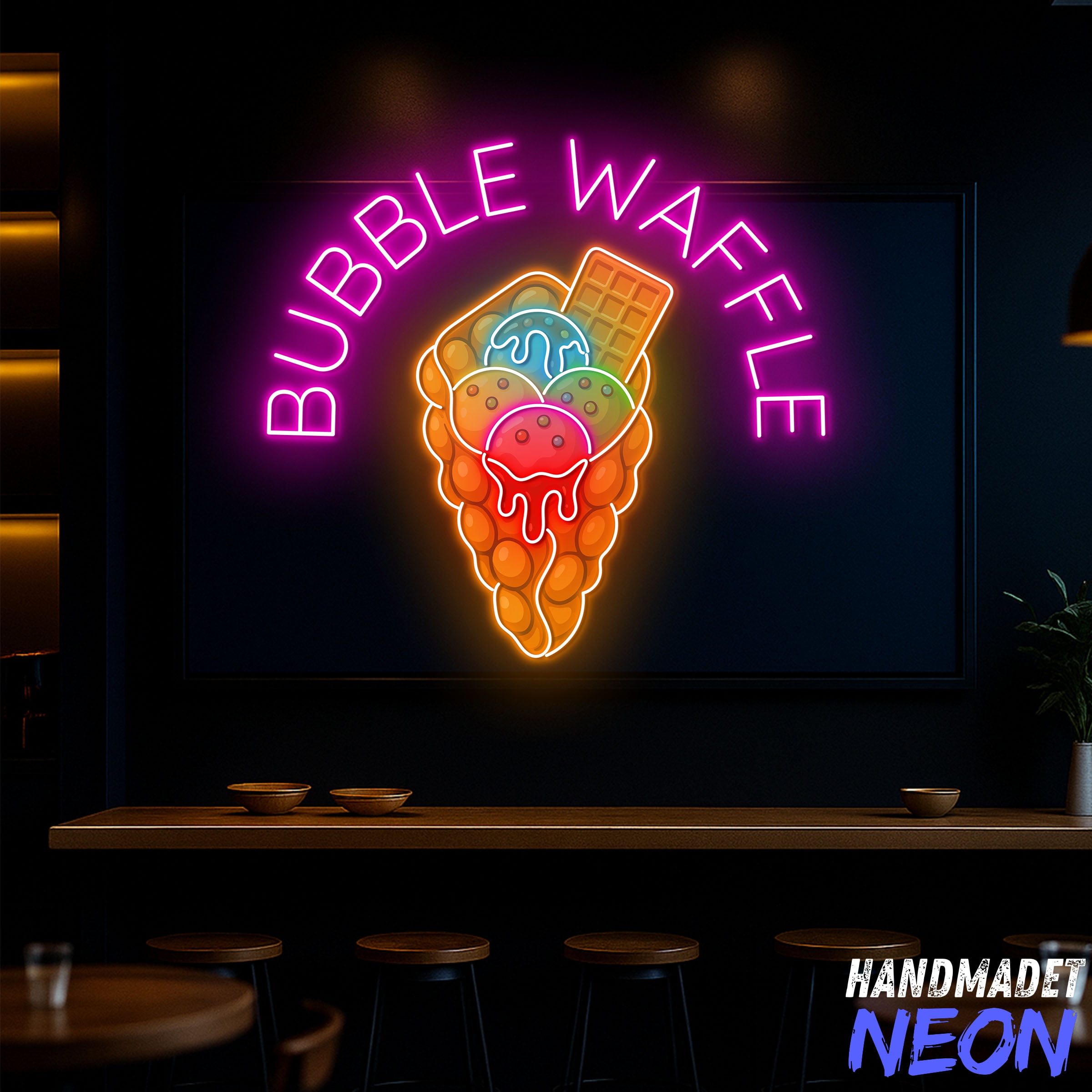 Handmadetneonsign Bubble Waffle Neon Sign, Dessert Shop Decor, Kitchen ...