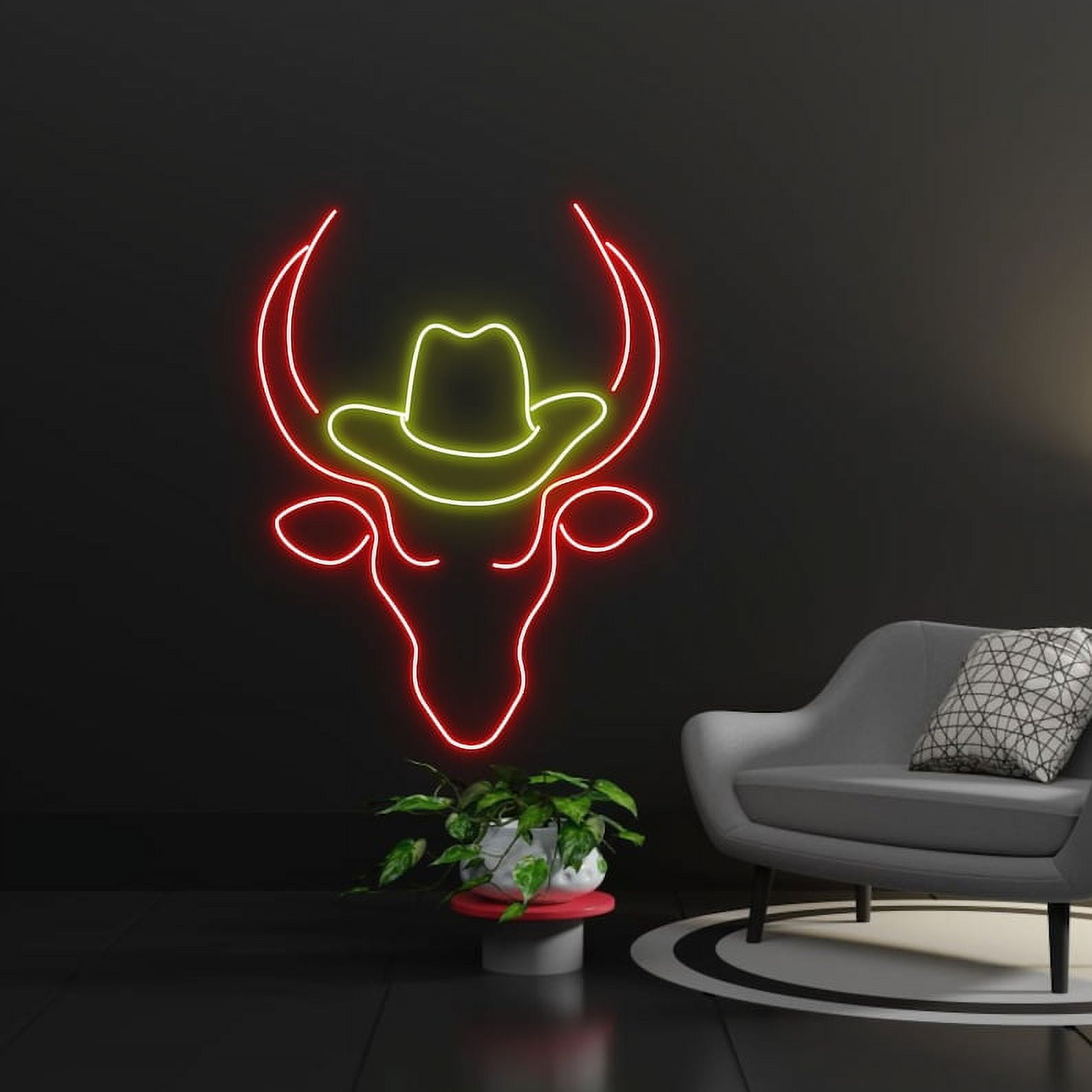Handmadetneonsign Bull Head Cowboy Hat Led Sign, Bull Head Cowboy Neon ...