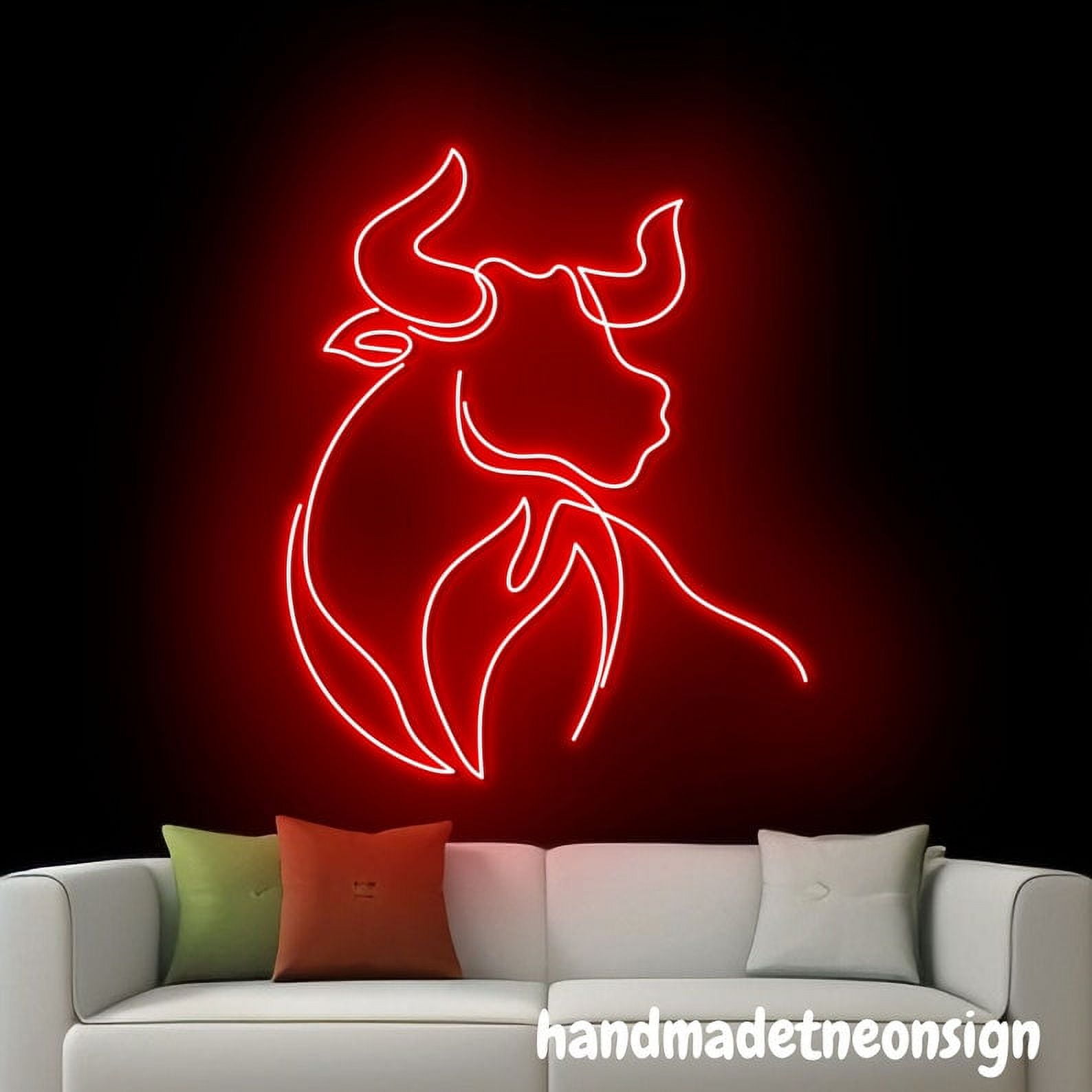 Handmadetneonsign Bull Line Art Neon Wall Sign, Bull Wall Art Decor ...