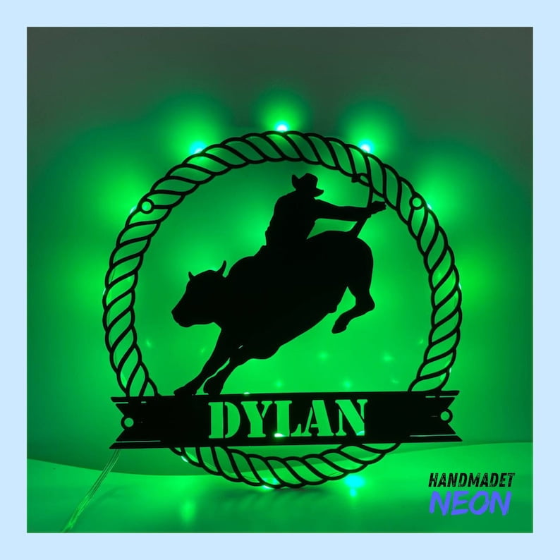 Handmadetneonsign Bull Rider Metal Sign, Bull Riding Metal Light, Bull ...