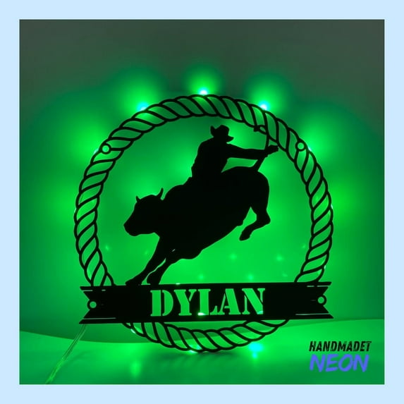 Handmadetneonsign Bull Rider Metal Sign, Bull Riding Metal Light, Bull ...