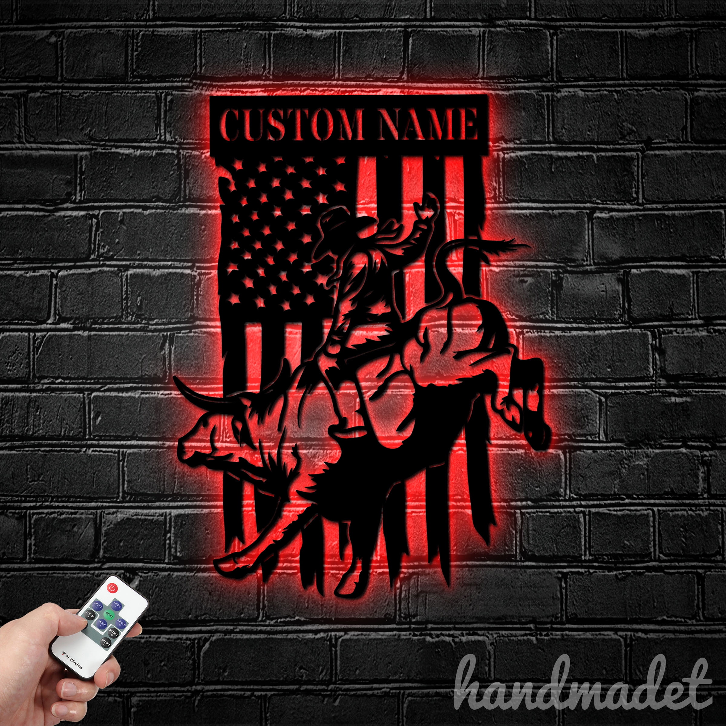 Handmadetneonsign Bull Rider Metal Wall Art Light, Bull Rider Metal ...