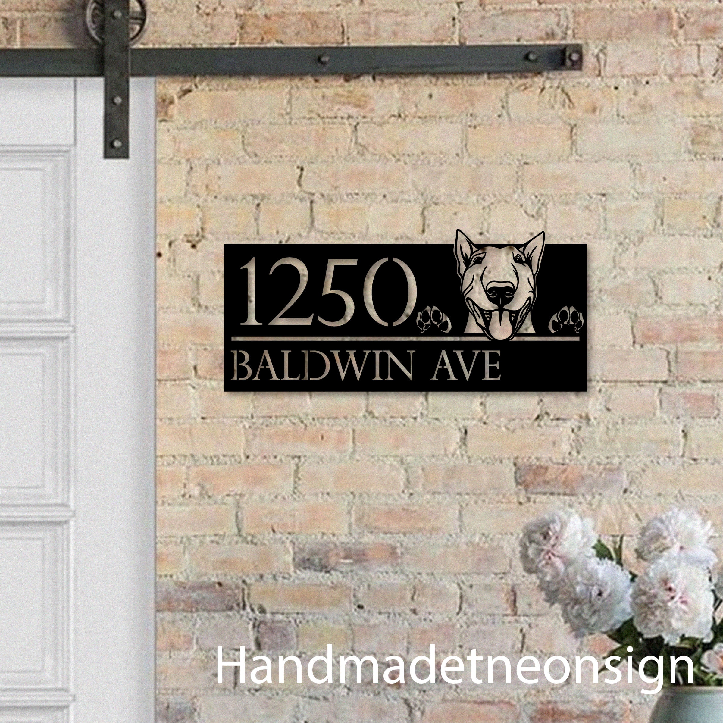 Handmadetneonsign Bull Terrier House Number, Dog Home Address Metal ...