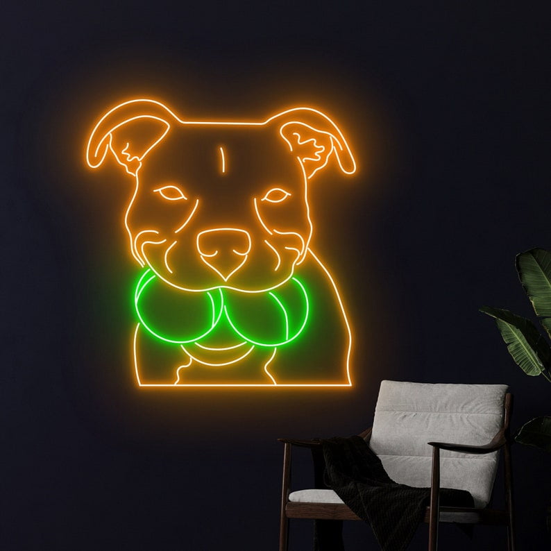 Handmadetneonsign Bulldog Bite Tennis Ball Neon Sign, English Bulldog ...