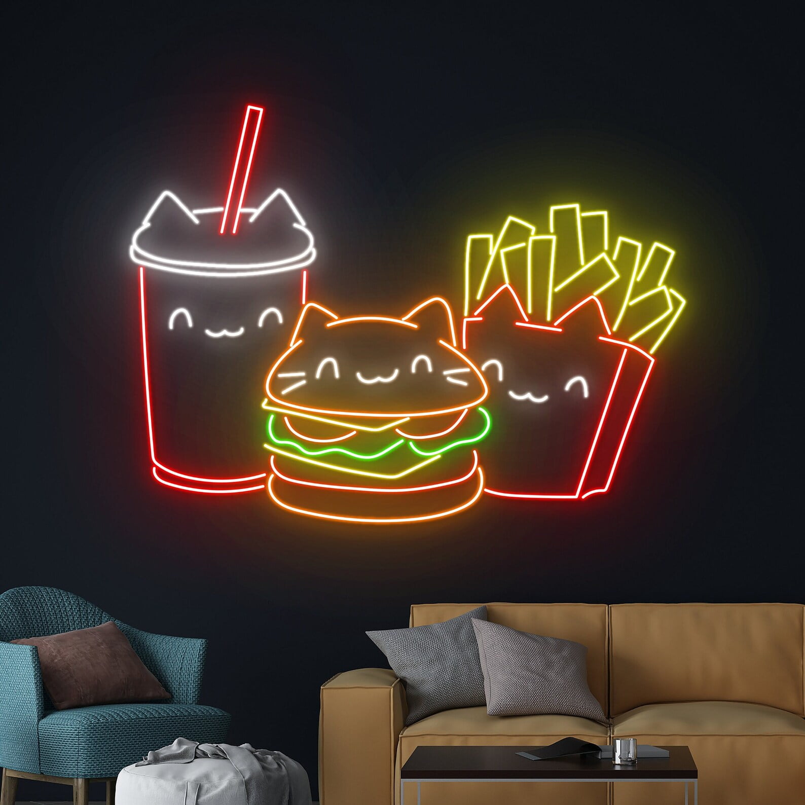 Handmadetneonsign Burger French Fries Soft Drink Neon Sign, French ...