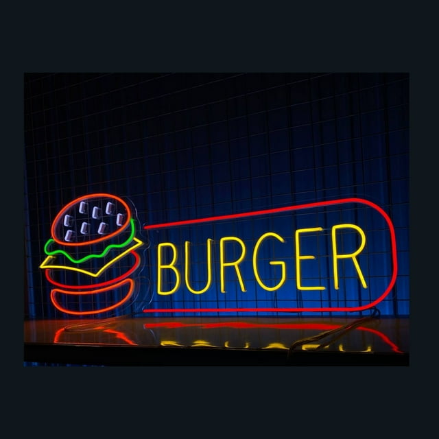 Handmadetneonsign Burger Neon Sign, Hamburger Neon Food Wall Art Decor ...