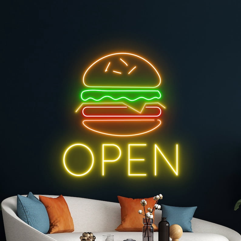 Handmadetneonsign Burger Neon Sign, Hamburger Neon Led Light Art Decor ...