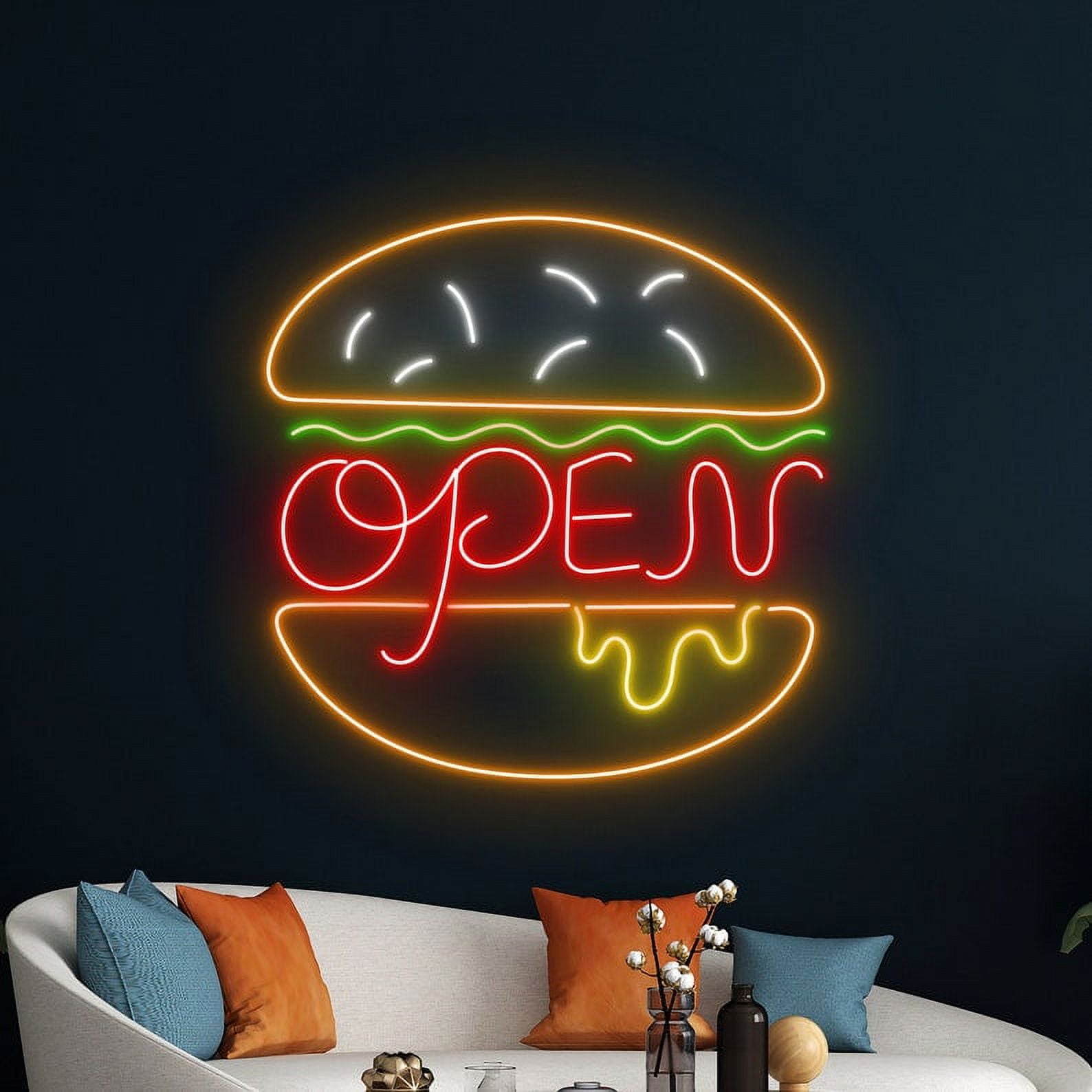 Handmadetneonsign Burger Neon Sign, Open Burger Neon Art Decor, Burger ...