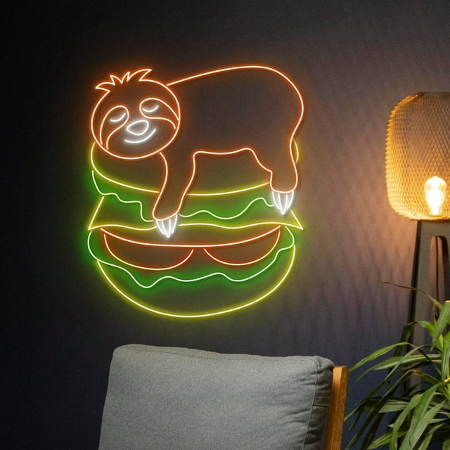 Handmadetneonsign Burger Sloth Neon Sign, Sloth Burger Led Sign, Sloth ...