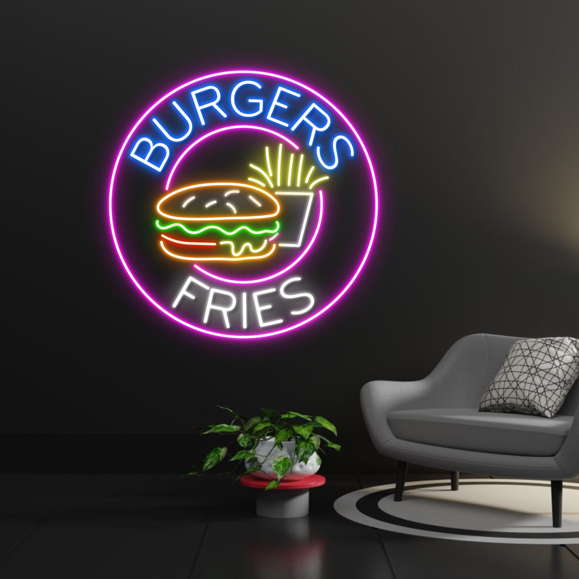 Handmadetneonsign Burger and Fries Led Sign, Burger and Fries Neon Sign ...