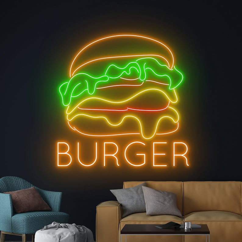 Handmadetneonsign Burgers Restaurant Neon Sign, Burgers Make Life ...