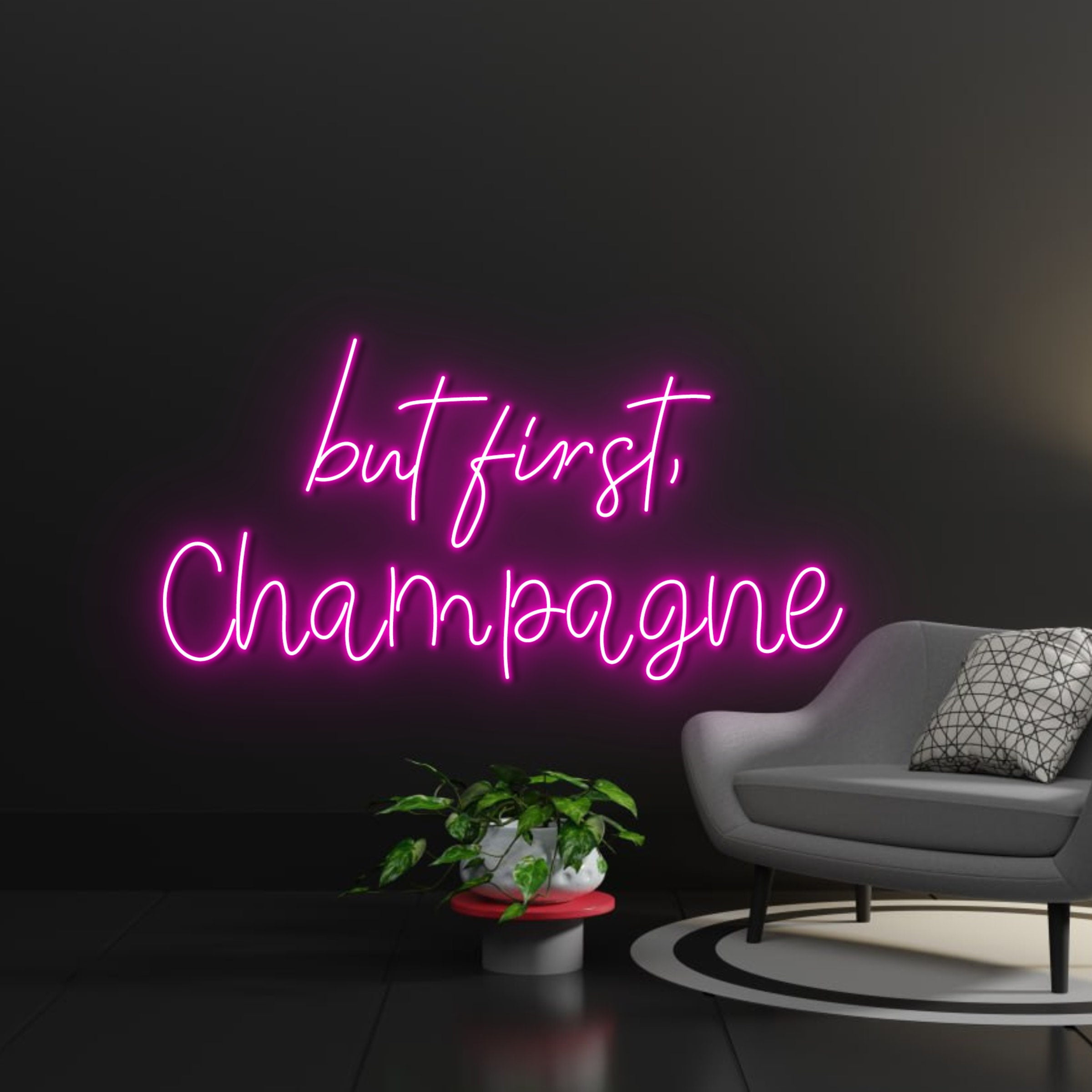 Handmadetneonsign But First Champagne Decorations For Her Gifts, Wall ...