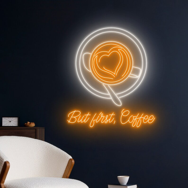 Handmadetneonsign But First Coffee Neon Sign, Latte Coffee Wall Art ...