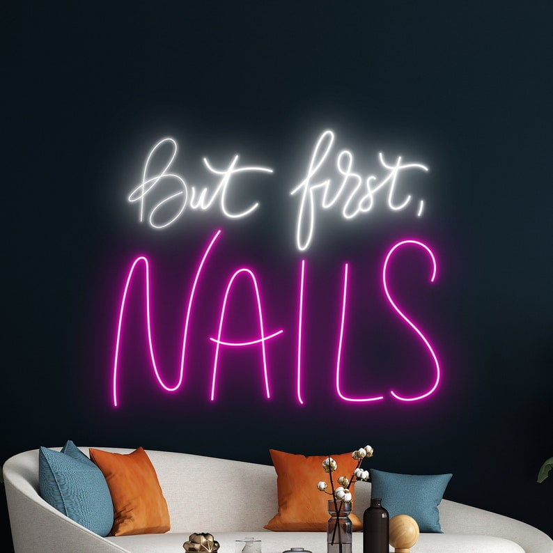 Handmadetneonsign But First Nails Neon Sign, Nail Salon Room Art Decor ...