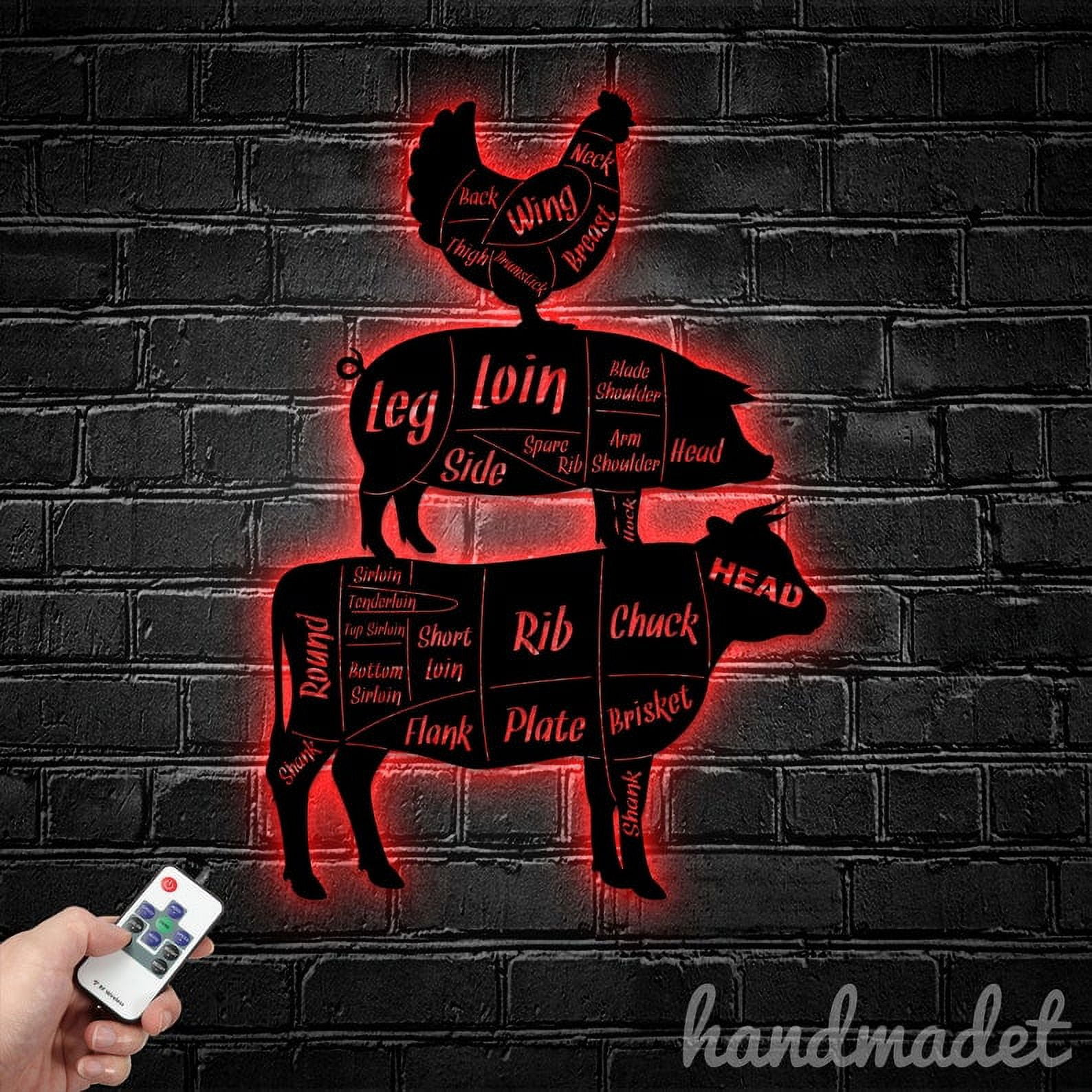Handmadetneonsign Butcher Shop Metal Wall Art Light, Cow Metal Sign ...