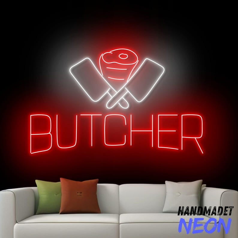 Handmadetneonsign Butcher Shop Neon Sign, Butchery Open Wall Art, Meat ...