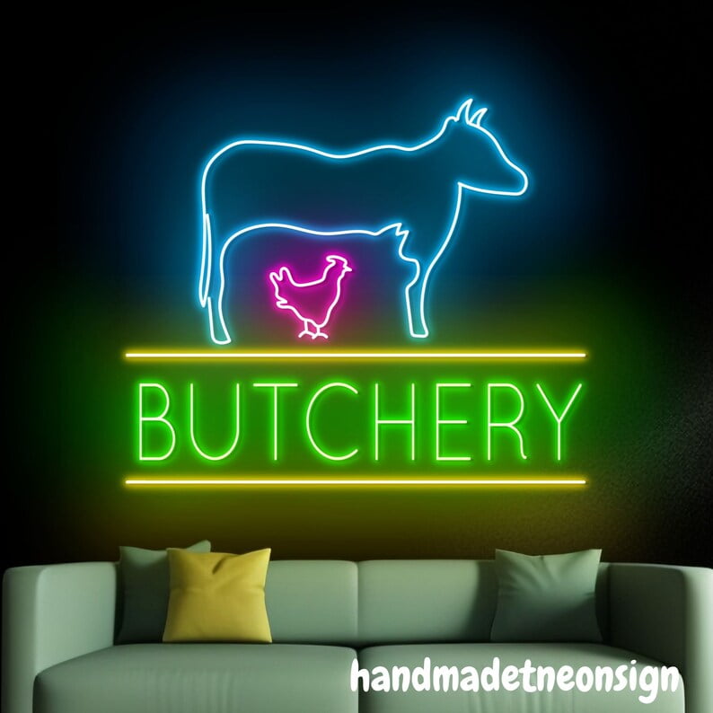 Handmadetneonsign Butchery Neon Sign, Butcher Store Wall Art Decor ...