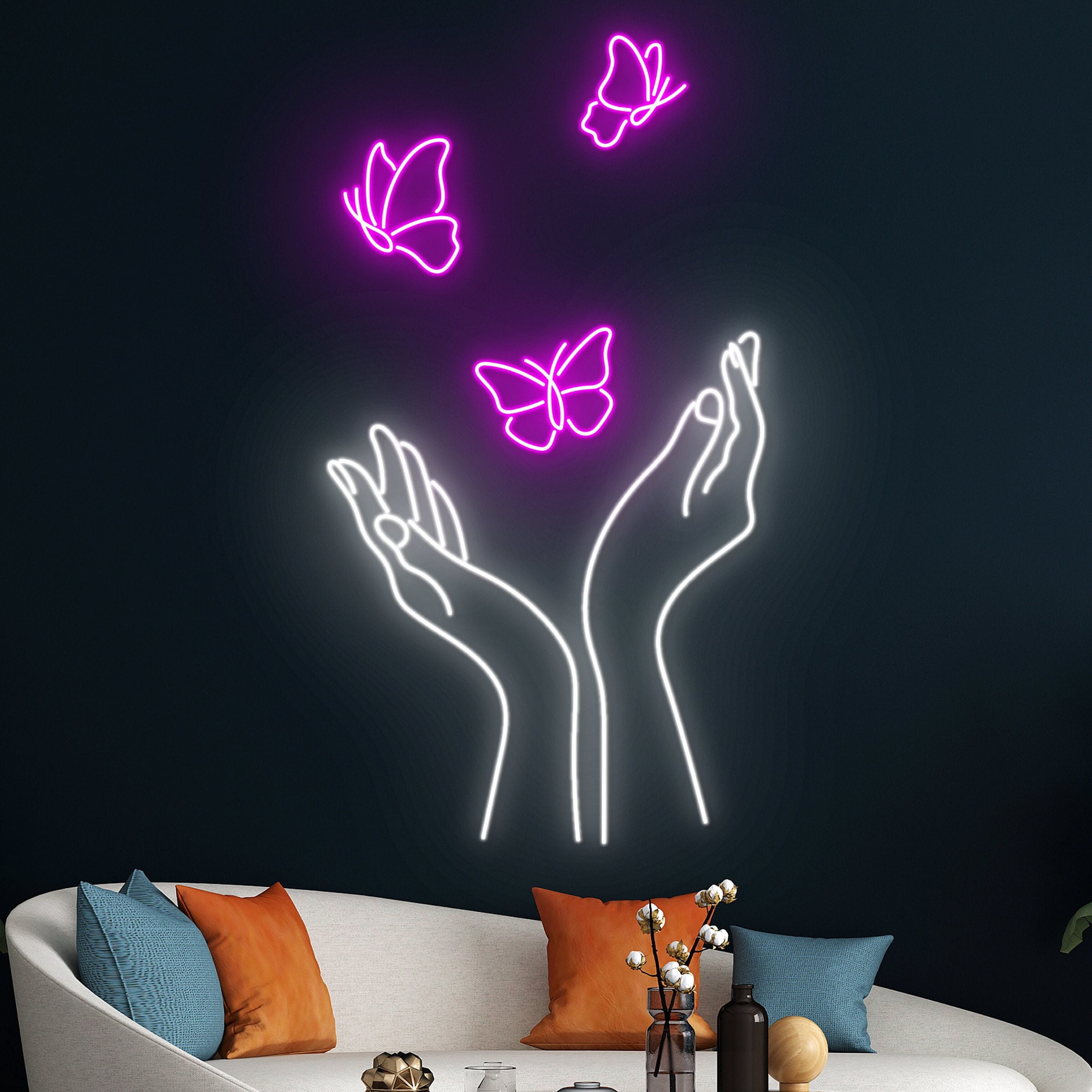 Handmadetneonsign Butterfly Girl Hand Neon Sign, Lady Butterfly Led ...
