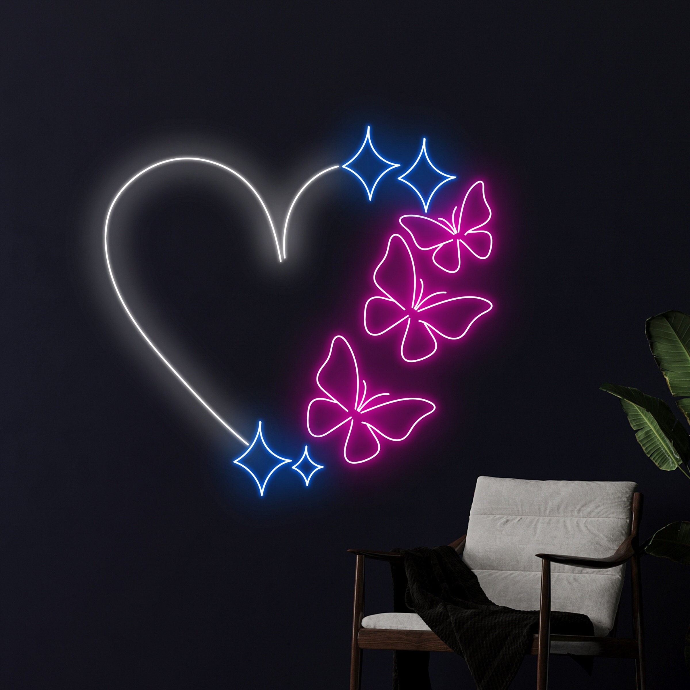 Handmadetneonsign Butterfly Heart Neon Sign, Heart Butterfly Led Sign ...