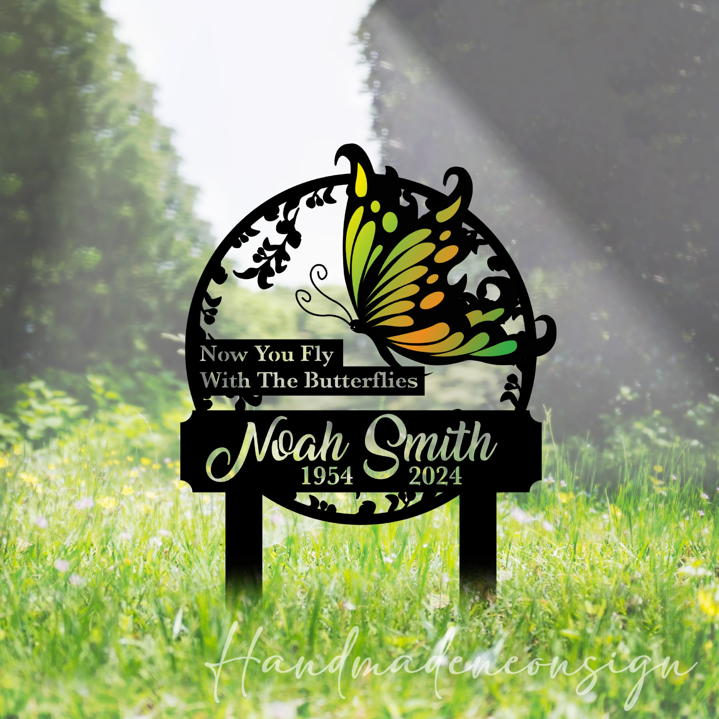 Handmadetneonsign Butterfly Memorial Metal With Stake, Butterfly Garden ...