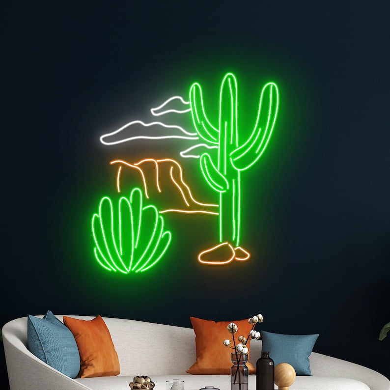 Handmadetneonsign Cactus Desert Sun Neon Sign, Sun Desert Cactus Neon ...