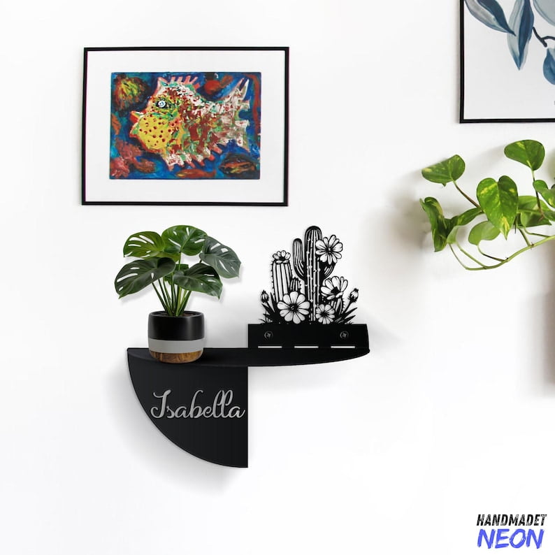 Handmadetneonsign Cactus Metal Wall Shelf, Cactus Metal Wall Planter Set, Cactus Home Plant ...