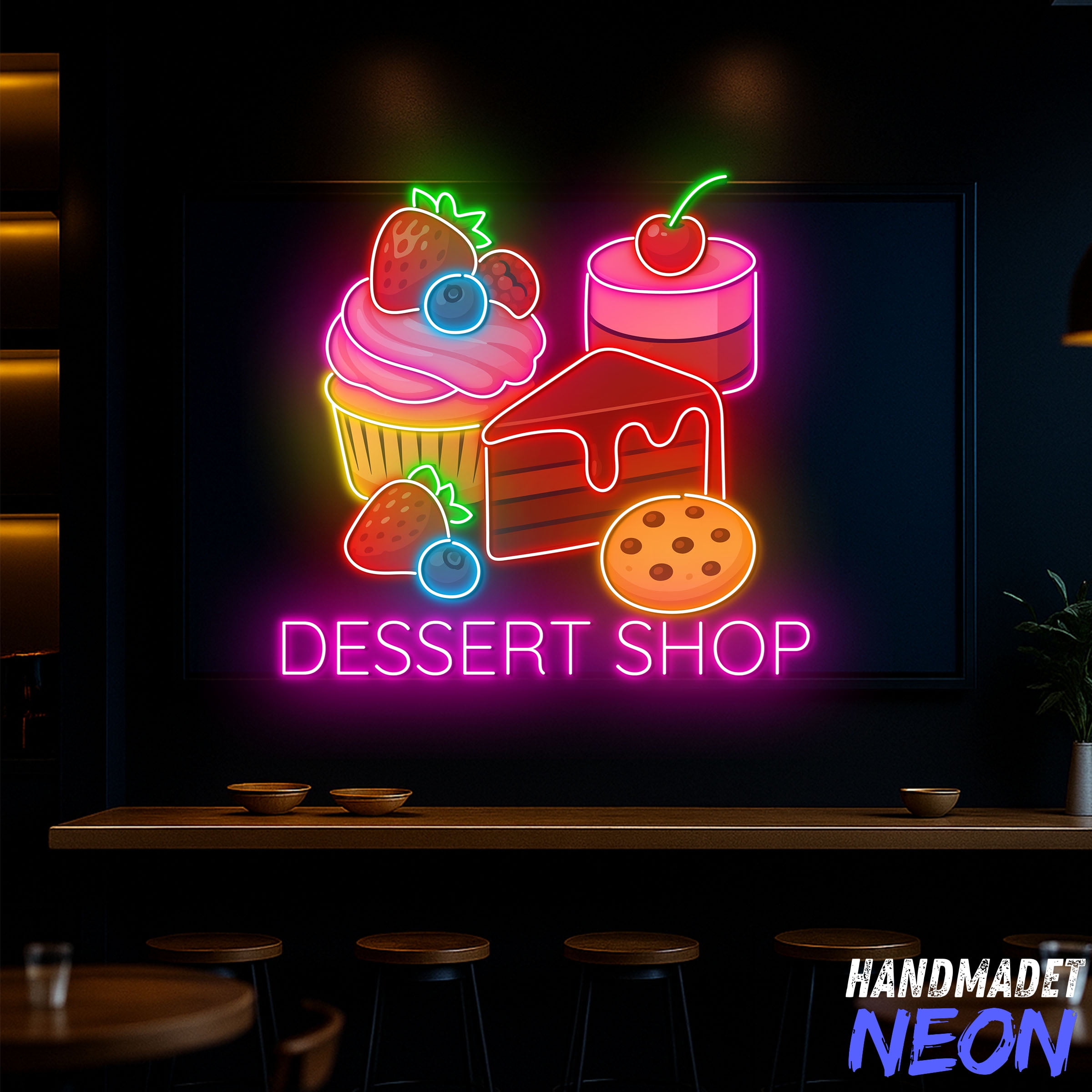 Handmadetneonsign Cake Neon Sign, Dessert Shop Decor, Gift For Baker ...