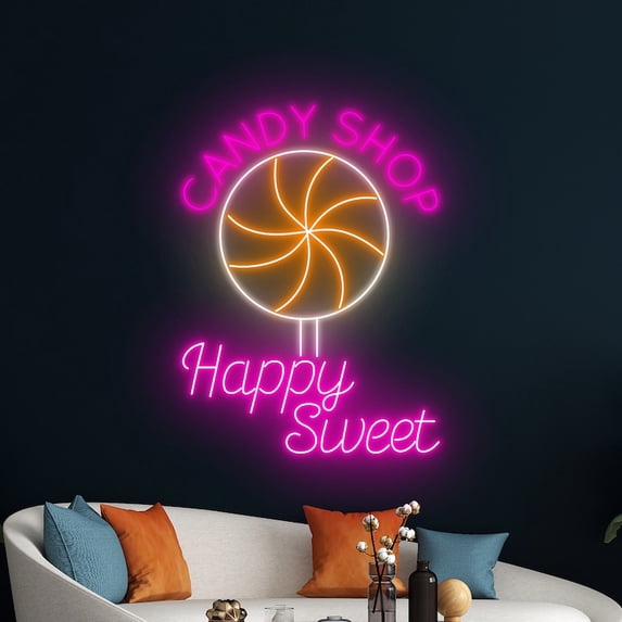 Handmadetneonsign Candy Shop Neon Sign, Happy Sweet Led Sign, Lollipop ...