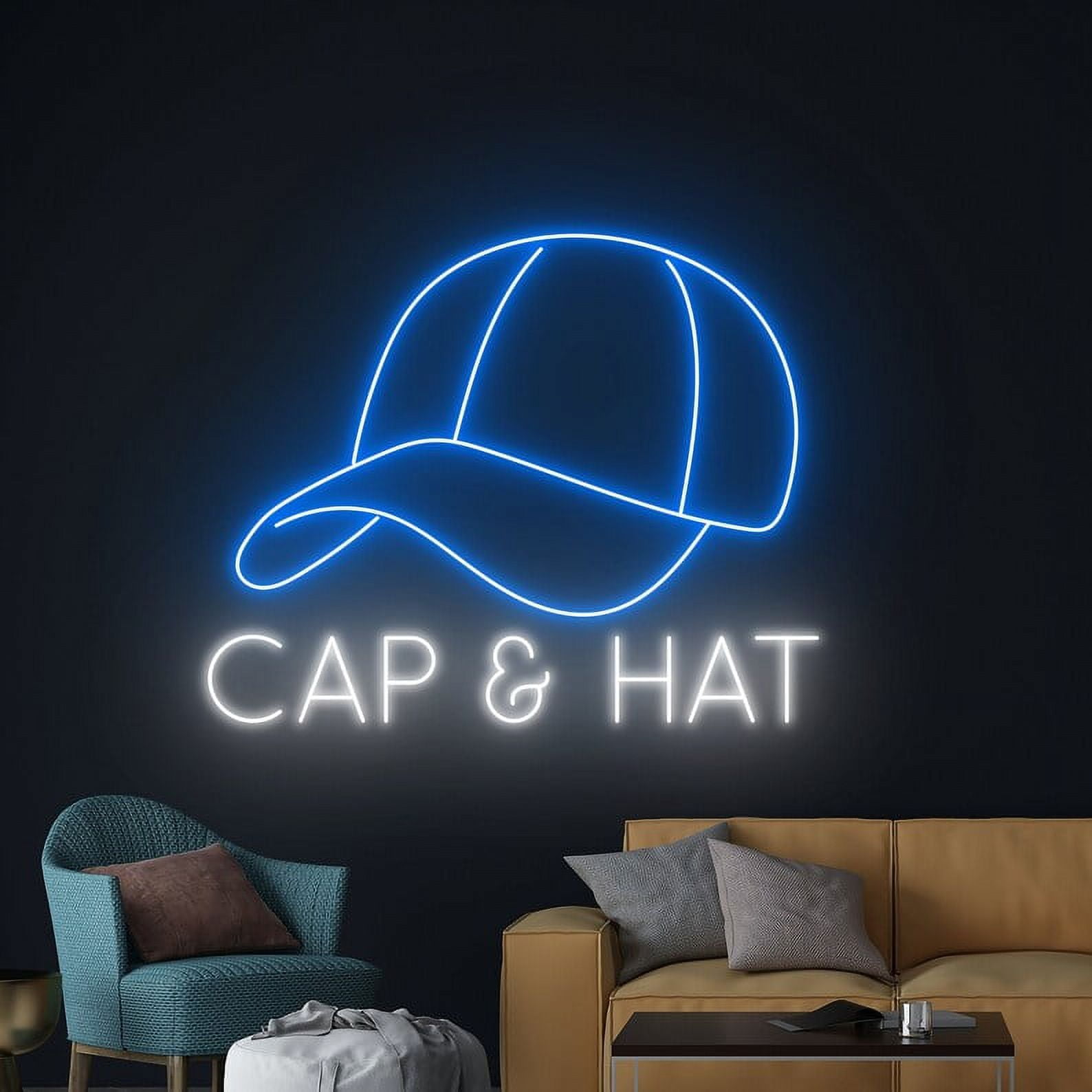 Handmadetneonsign Cap Neon Sign, Cap Wall Art Decor, Hat Wall Decor ...