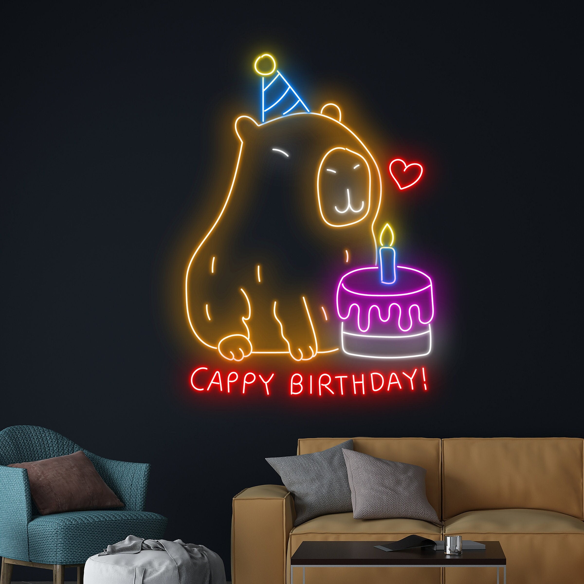 Handmadetneonsign Cappy Birthday Neon Sign, Capybara Happy Birthday Led ...