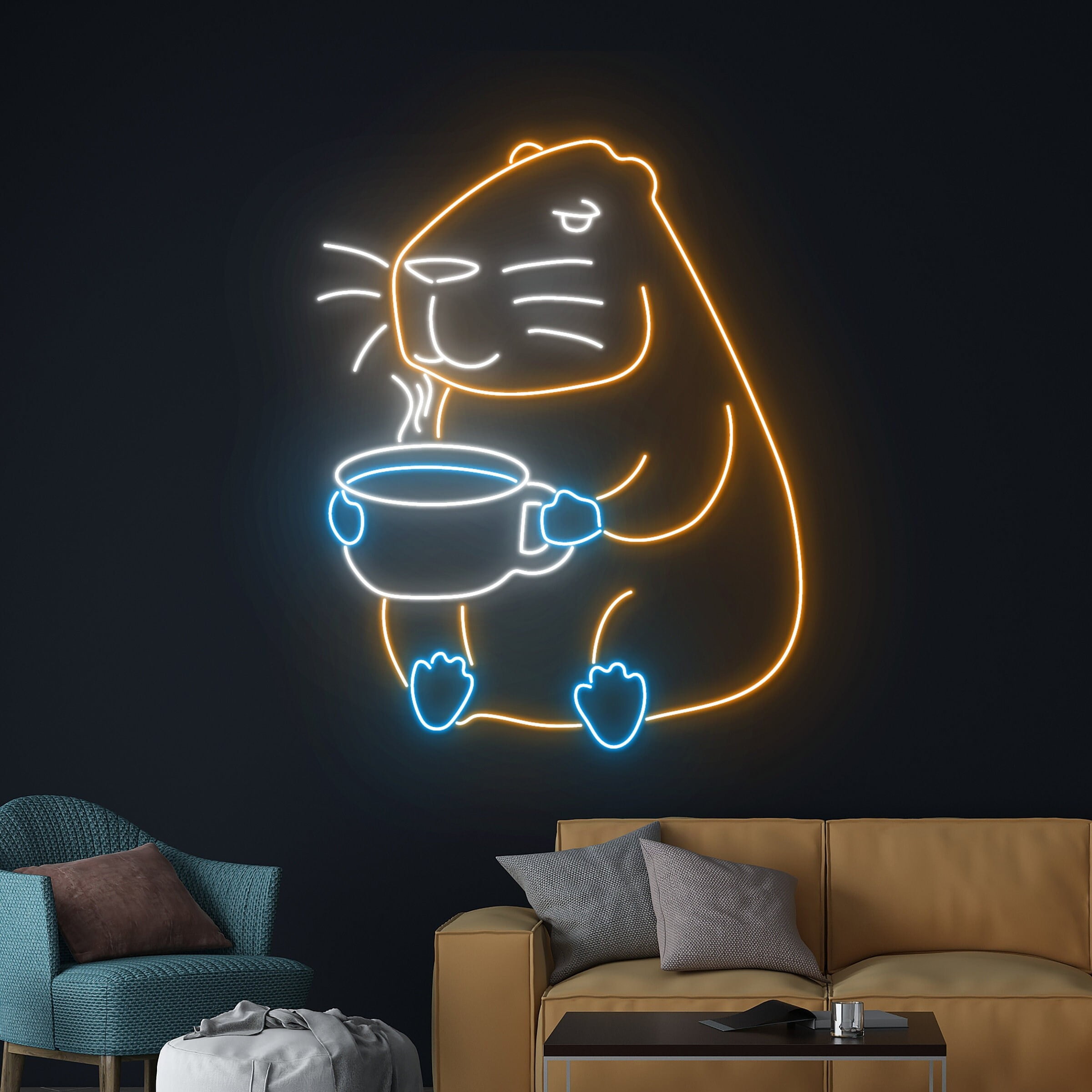 Handmadetneonsign Capybara Coffee Neon Sign, Capybara Cafe Led Sign ...