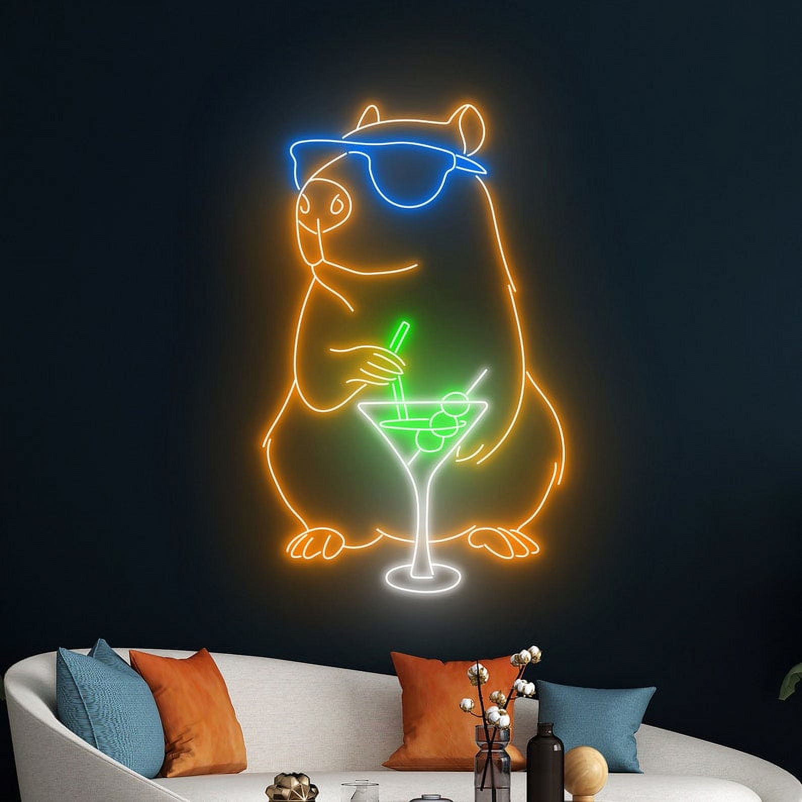 Handmadetneonsign Capybara Drinking Martini Neon Sign, Capybara Wall ...