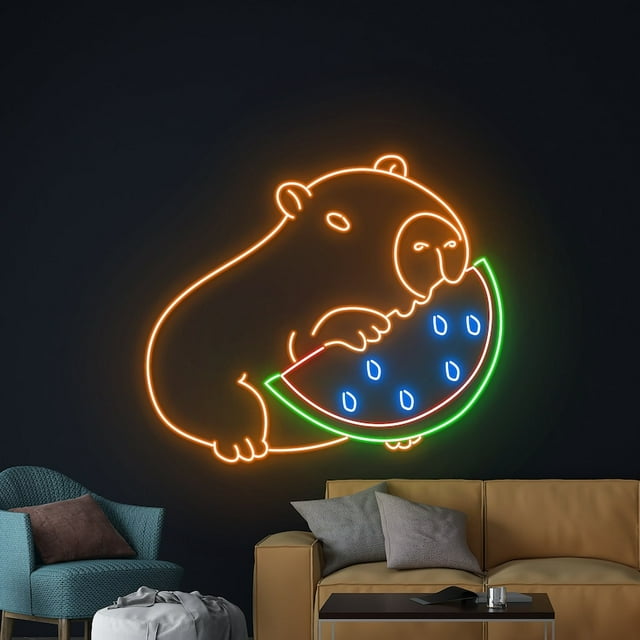 Handmadetneonsign Capybara Eat Watermelon Neon Light, Custom Capybara ...