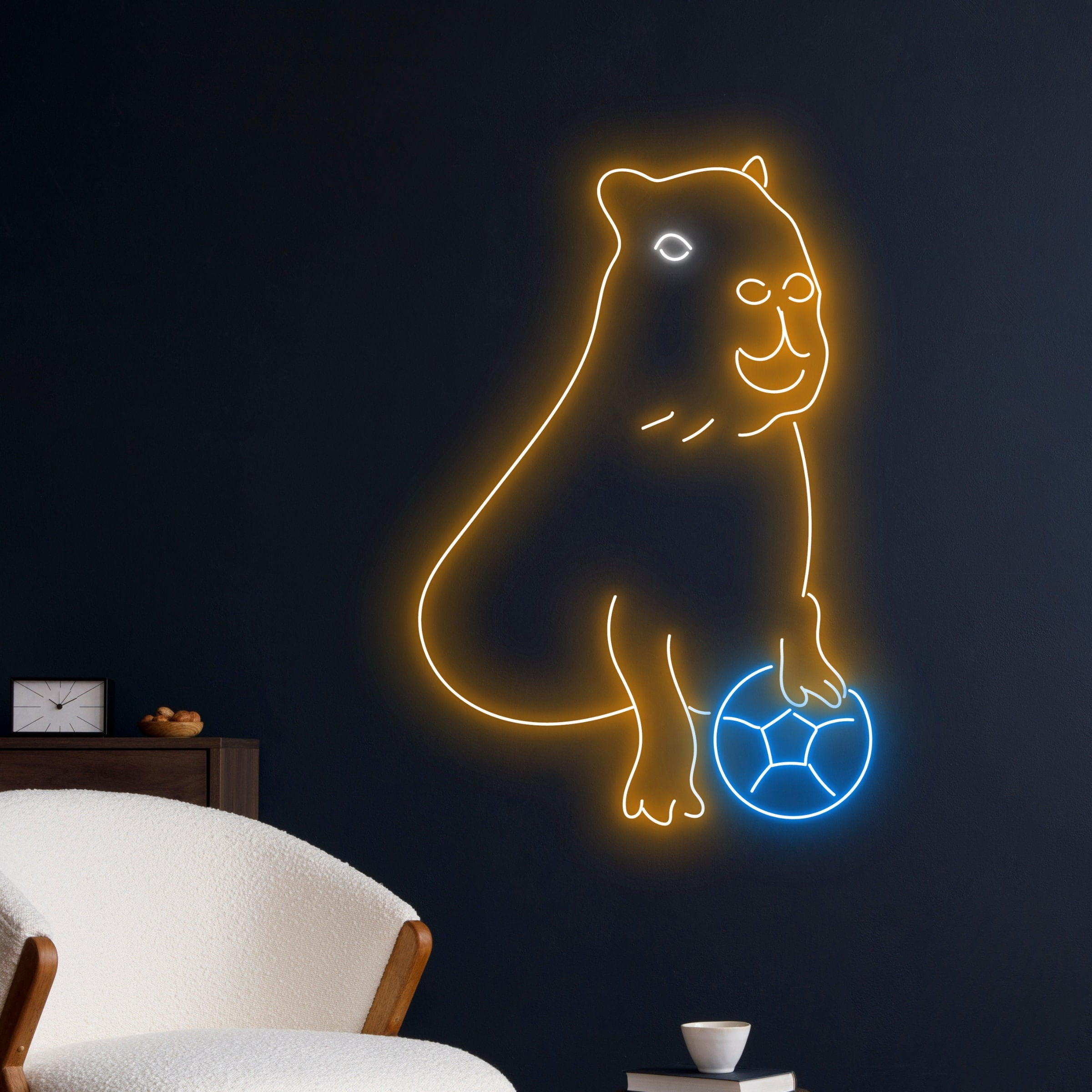 Handmadetneonsign Capybara Football Neon Sign, Soccer Capybara Led Sign ...